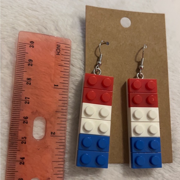 Jewelry | Red White And Blue Lego Earrings | Poshmark